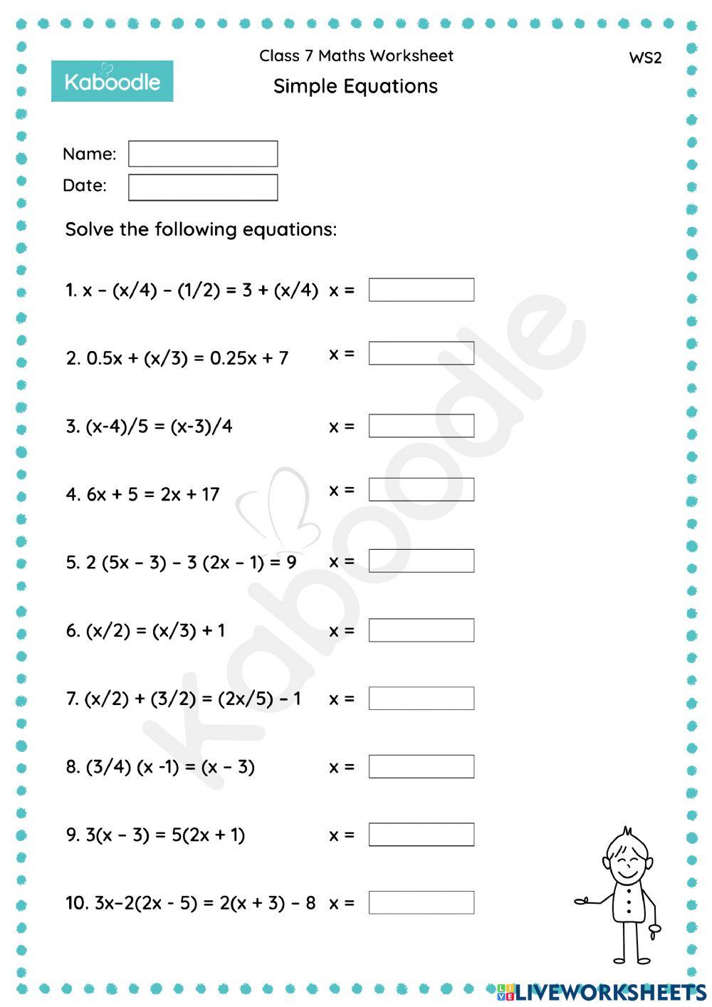 Simple Equations interactive exercise | Live Worksheets