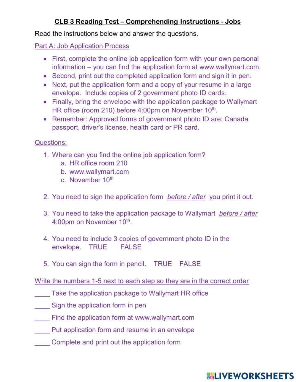 true or false test instructions
