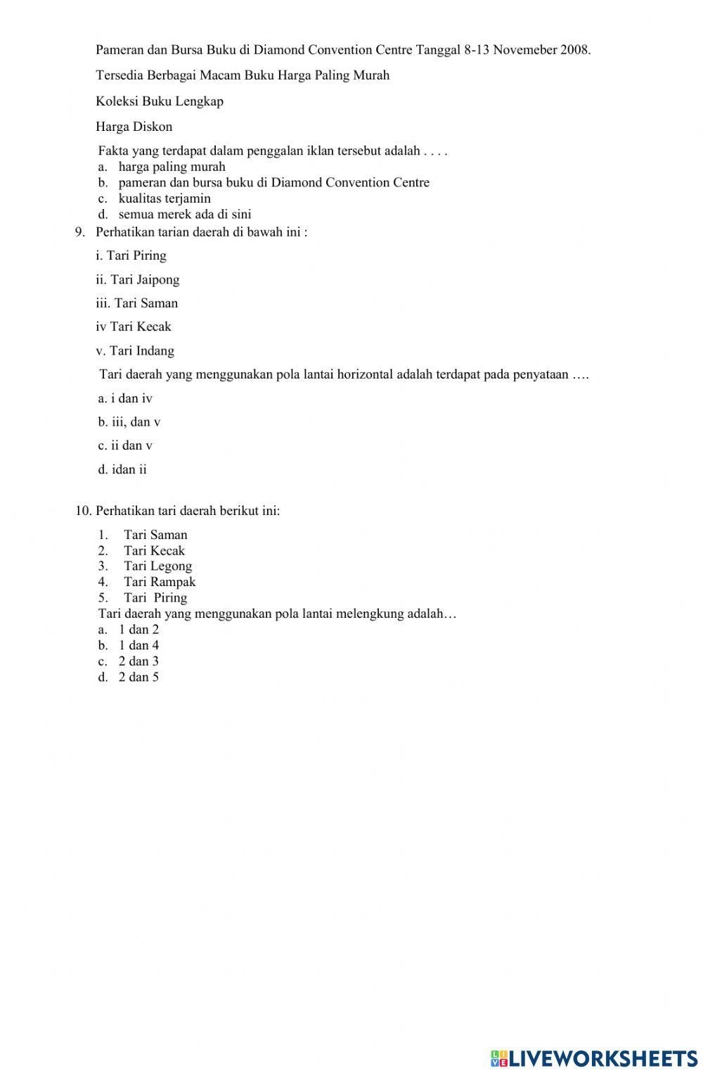 Evaluasi Tema 3 | Live Worksheets