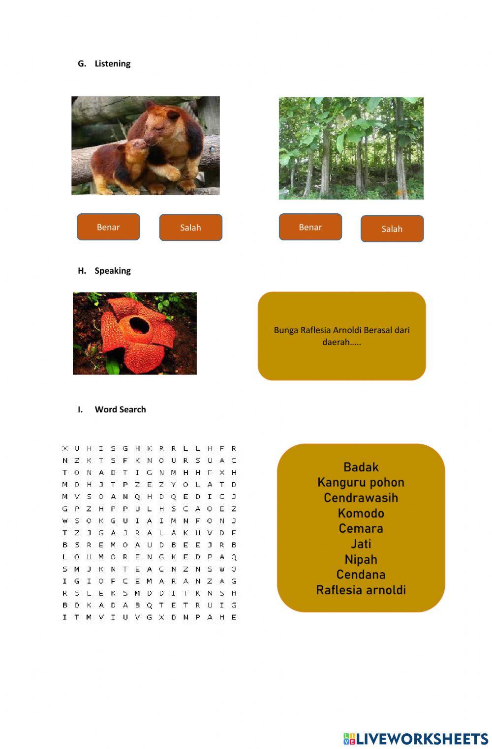 Flora dan Fauna Indonesia interactive worksheet | Live Worksheets