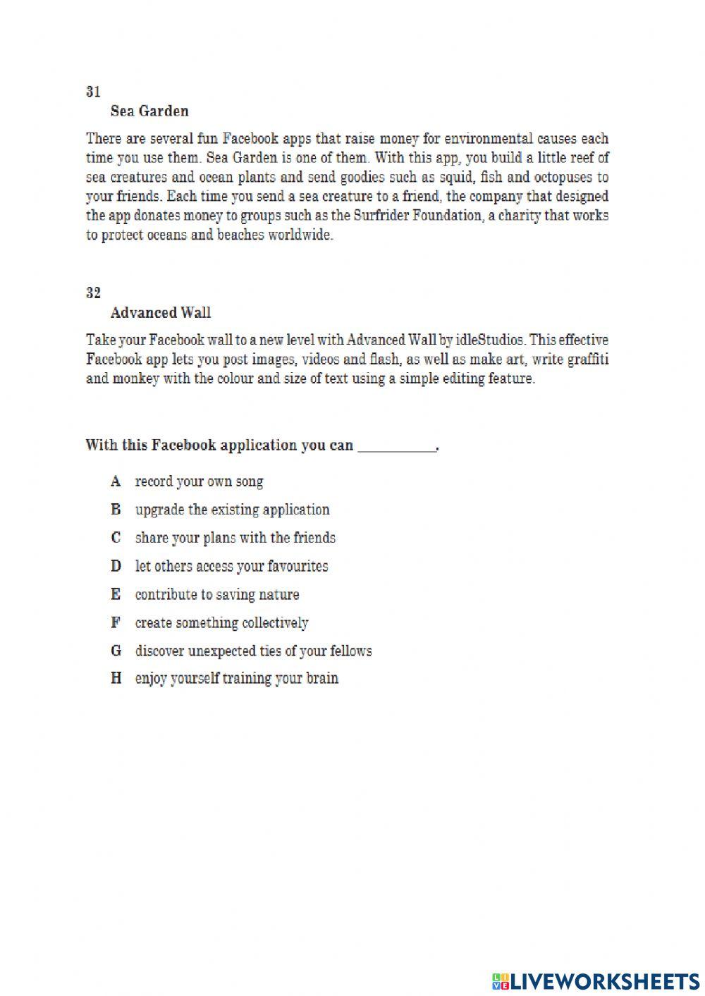 Reading online exercise for intermediate | Live Worksheets