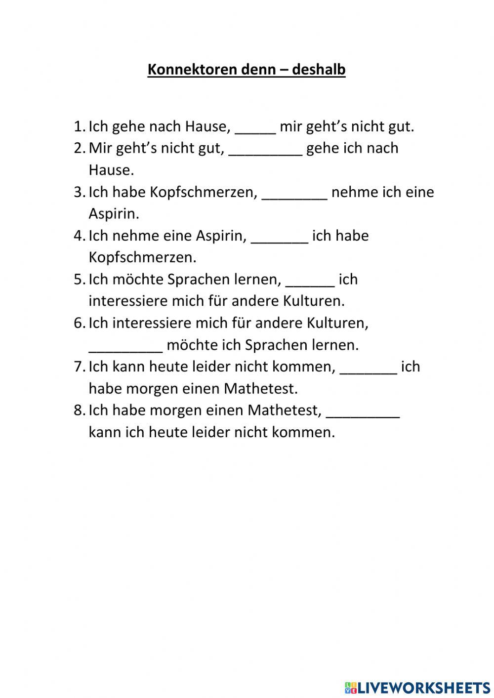 Denn deshalb | Free Interactive Worksheets | 2177932