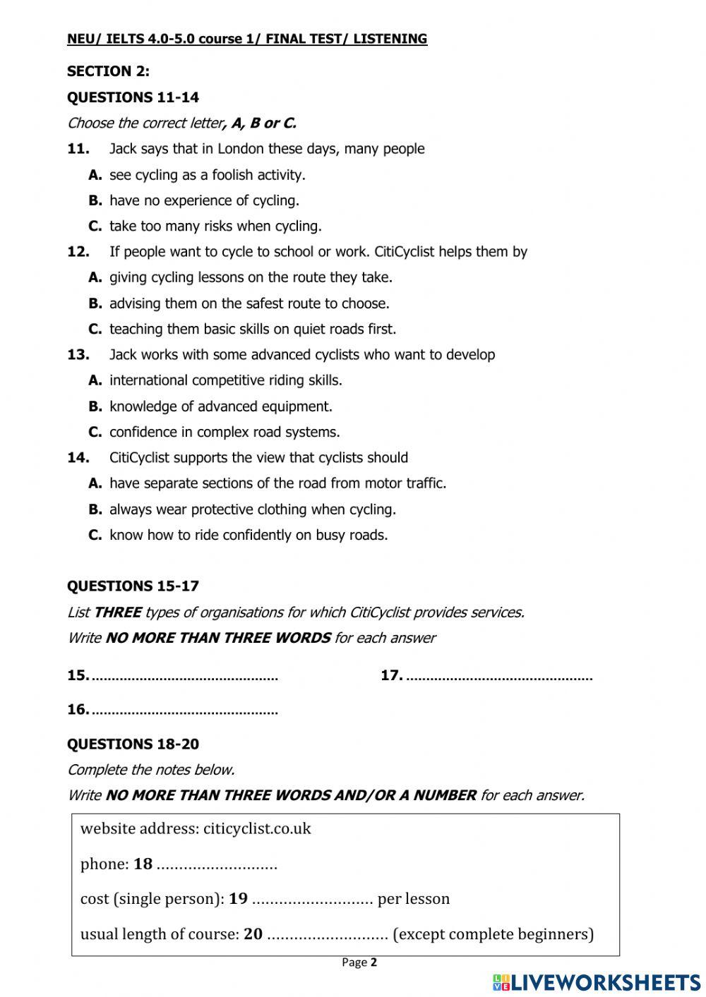 IELTS 4.0-5.0 C… | Free Interactive Worksheets | 2877523