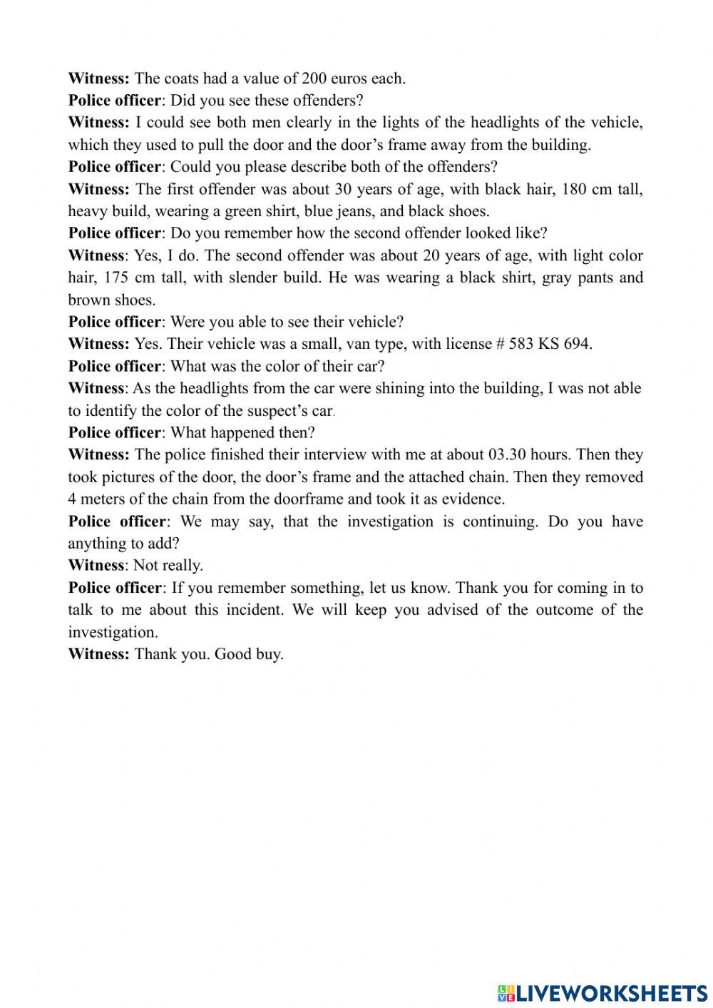 Audio test tape - 14 “theft from clothing store” worksheet | Live ...