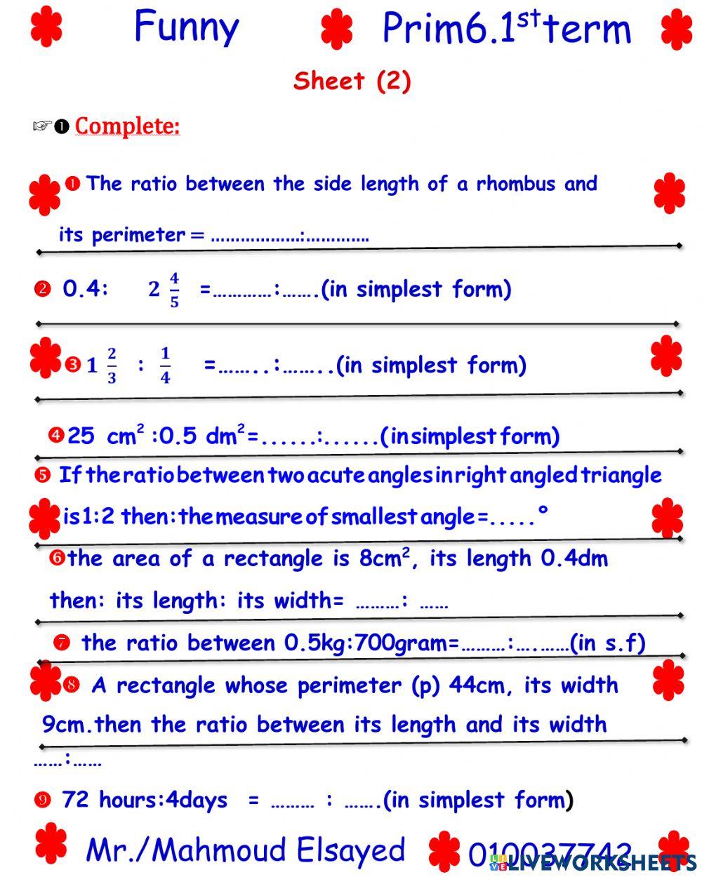 The ratio 3 worksheet | Live Worksheets