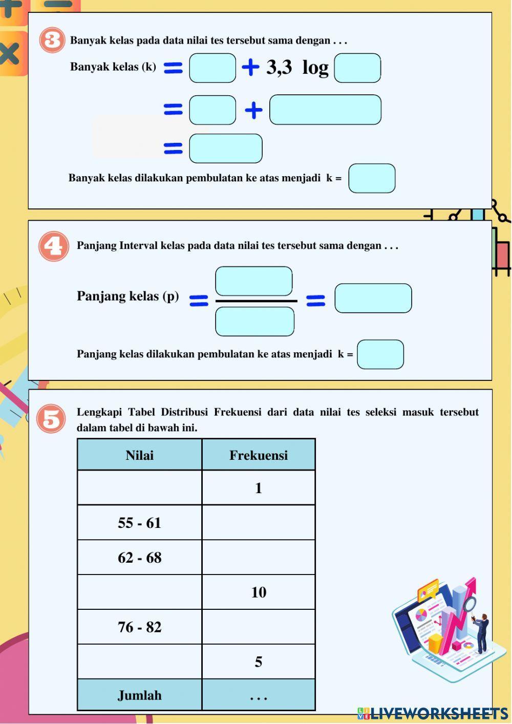 Statistika tabel distribusi frekuensi worksheet | Live Worksheets