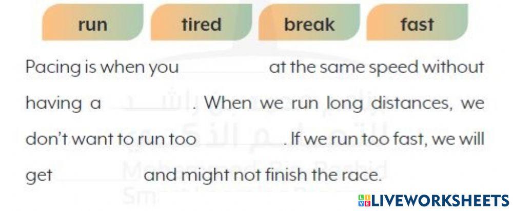 pacing 2455827 | amani gharbi | Live Worksheets