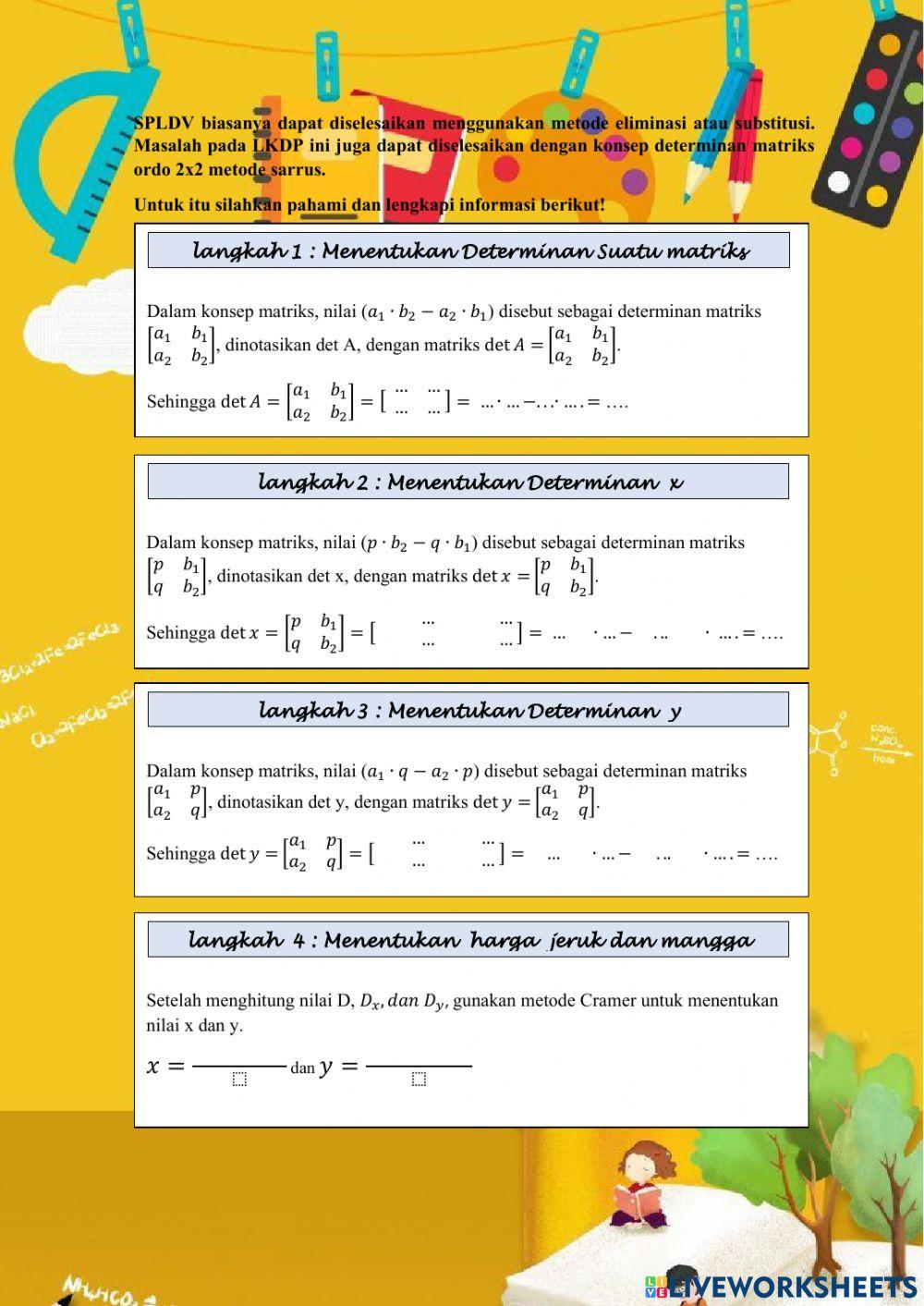 Determinan matriks ordo 2x2 interactive worksheet | Live Worksheets