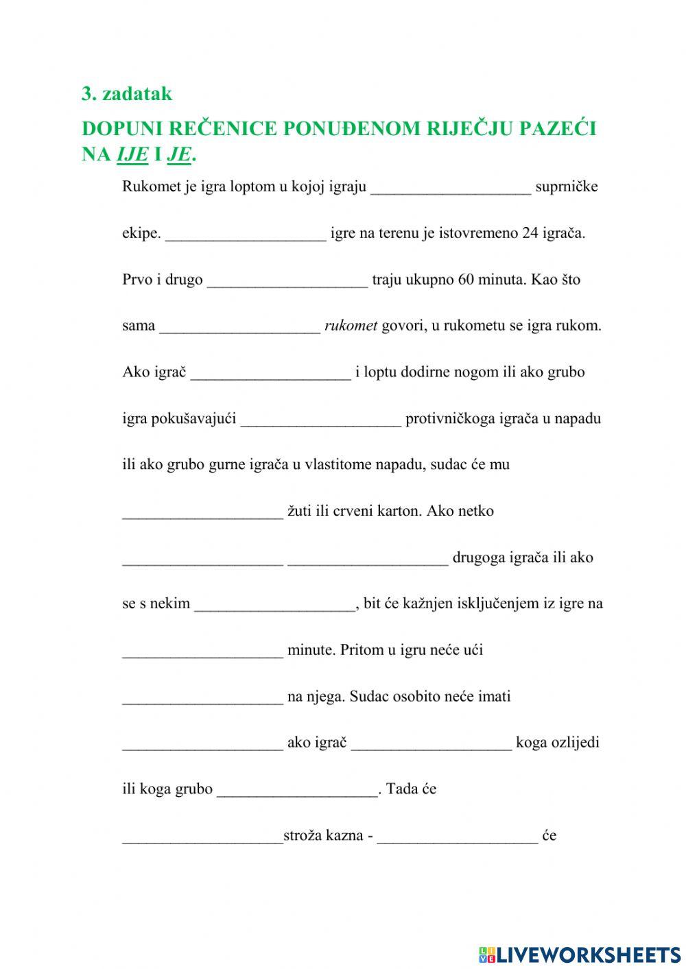 Č-ć, ije-je - 8. | Free Interactive Worksheets | 2178813