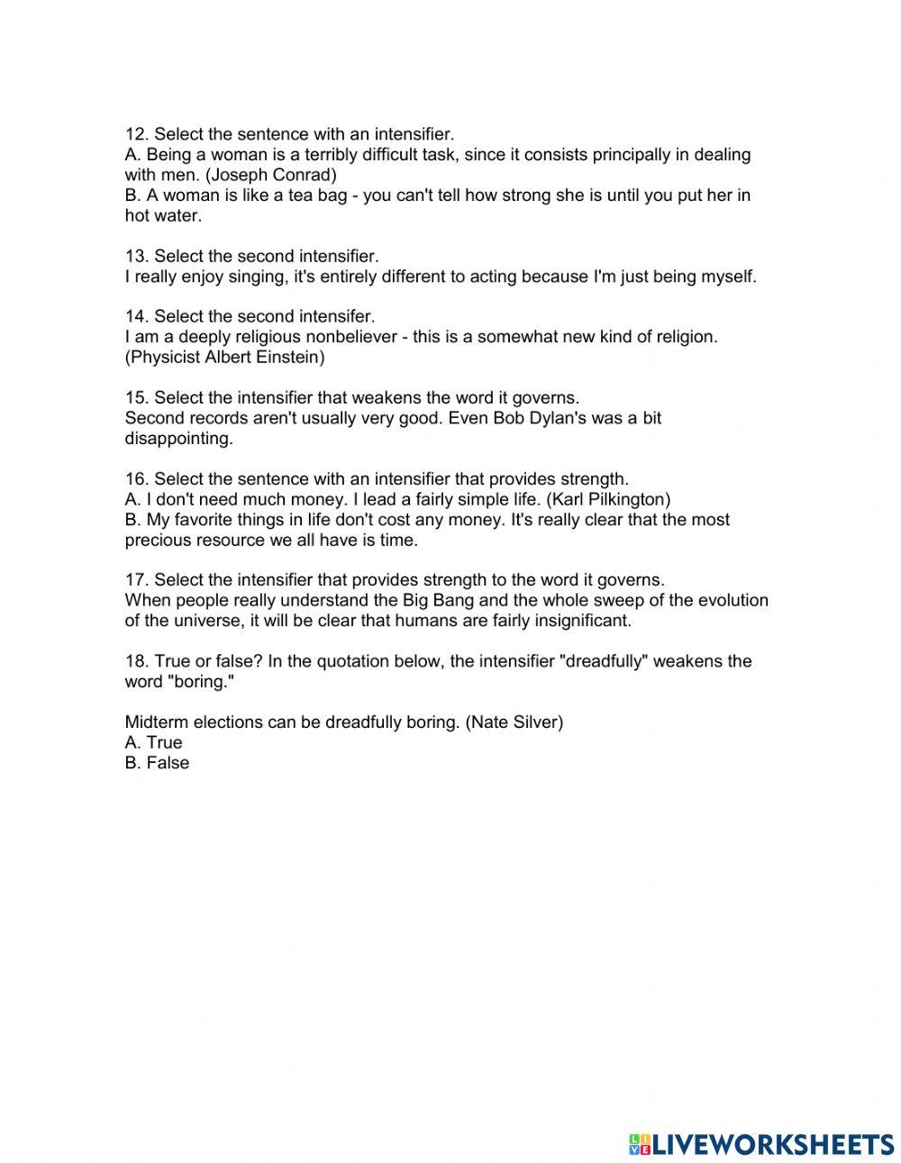 INTENSIFIERS online exercise for | Live Worksheets