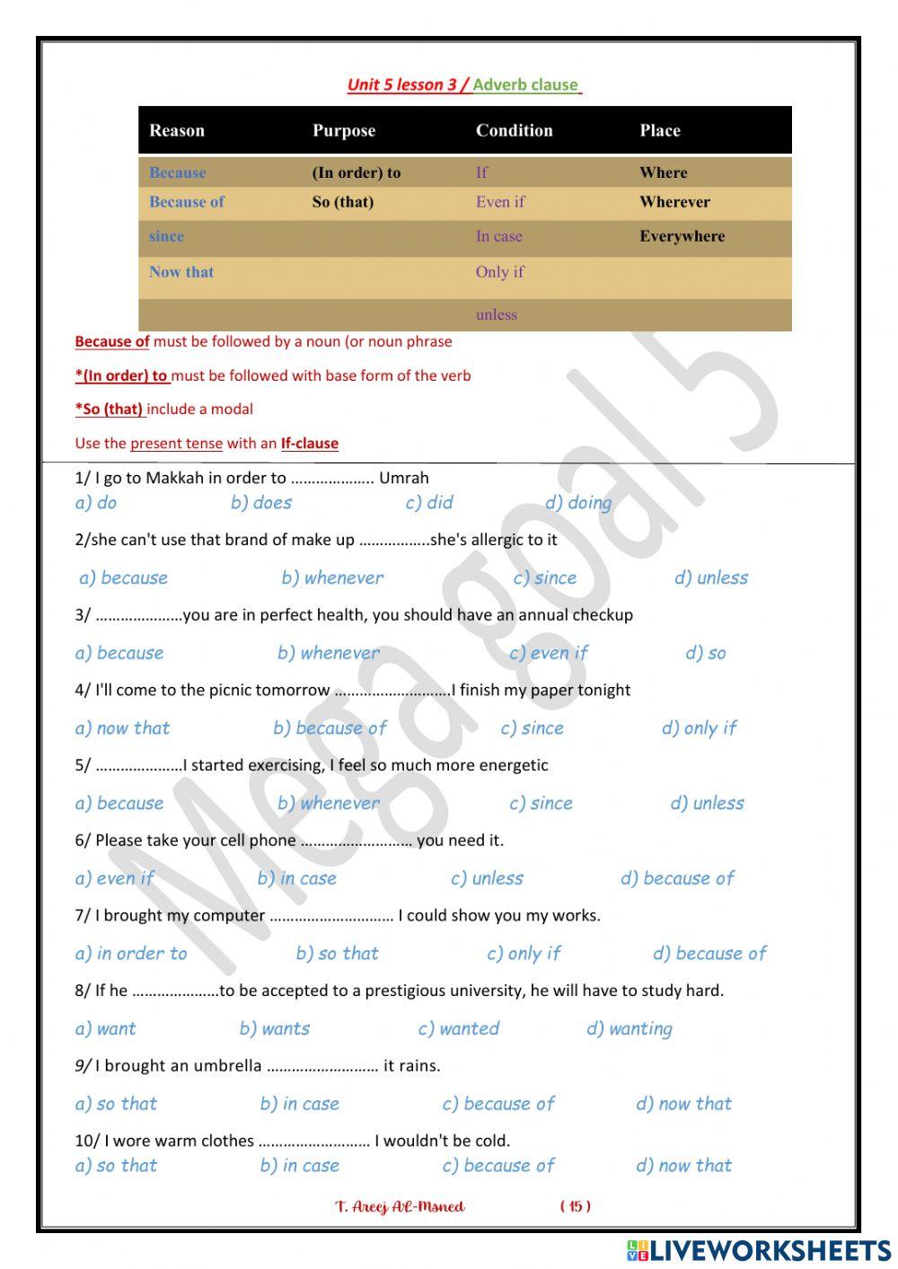 Mega goal 5 - unit 5 l 3 worksheet | Live Worksheets