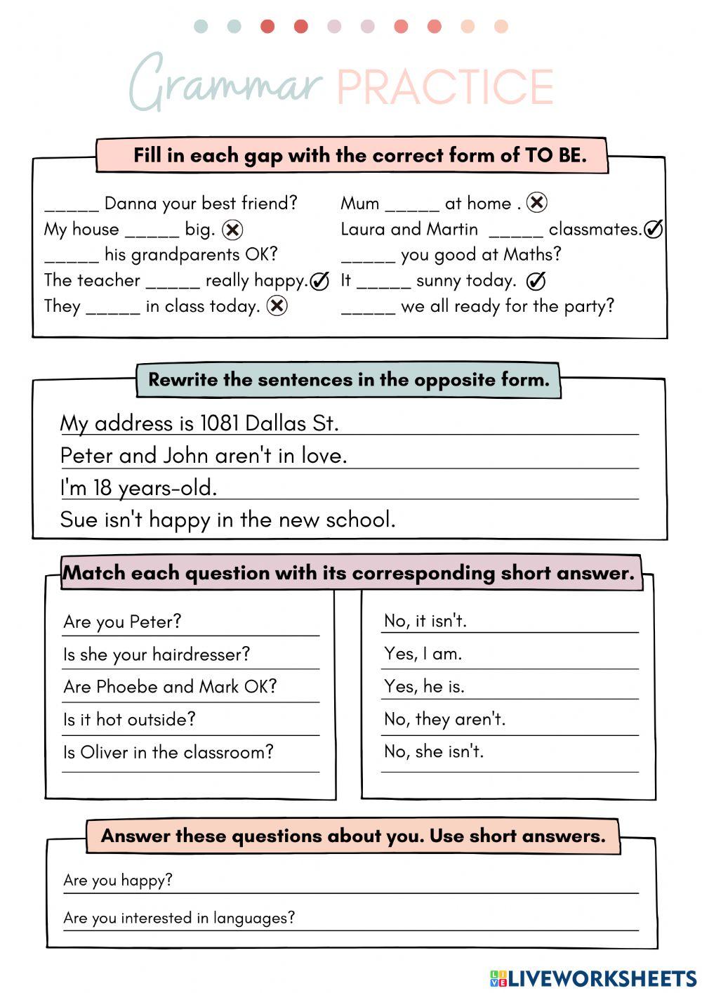 Verb TO BE practice online pdf worksheet | Live Worksheets