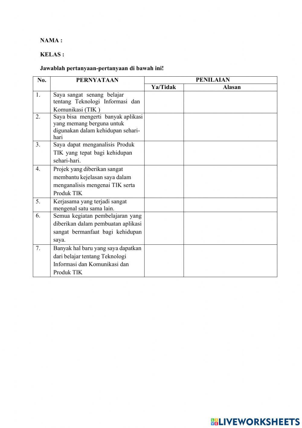 Tik exercise for x | Live Worksheets