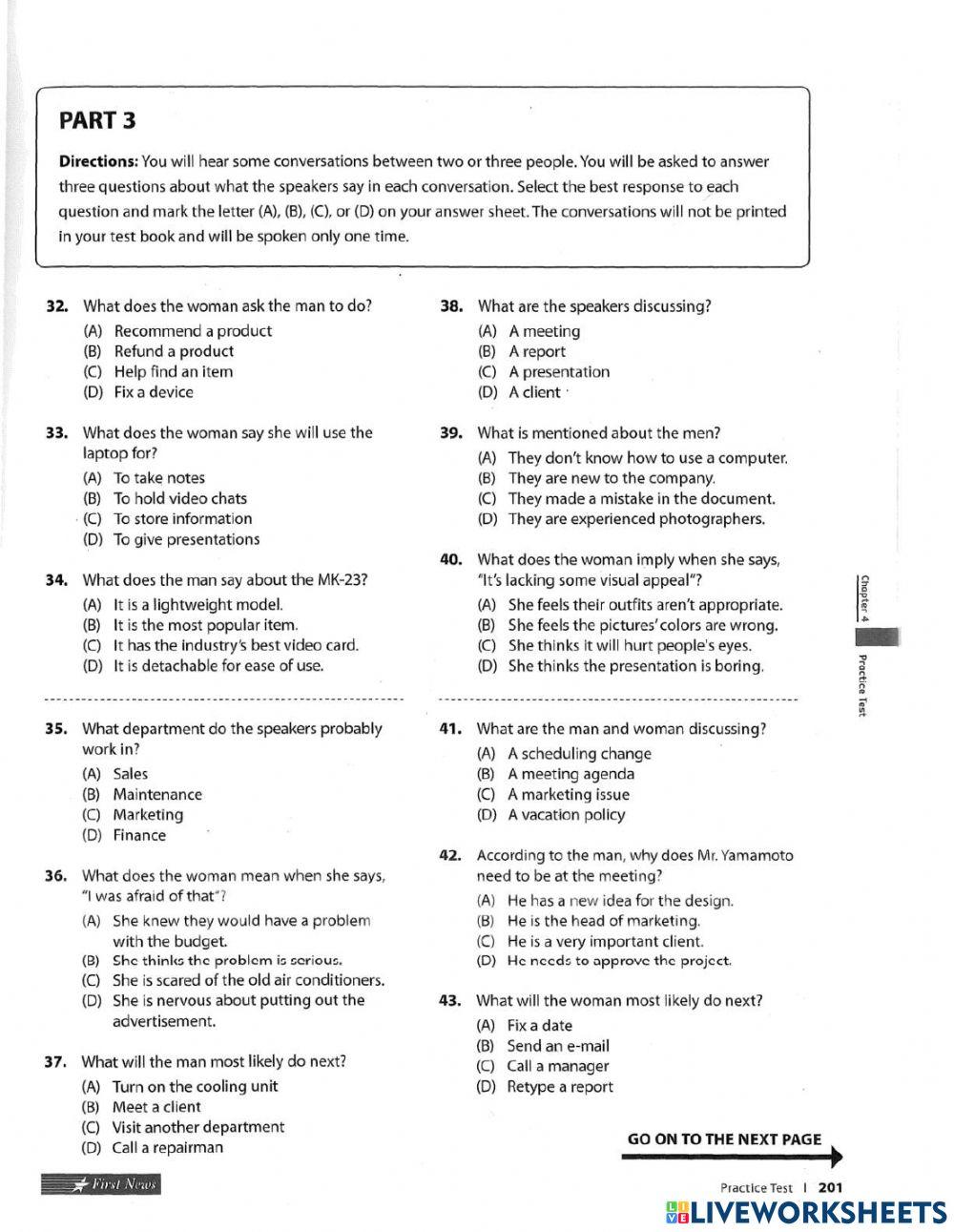 Listening toeic a worksheet | Live Worksheets