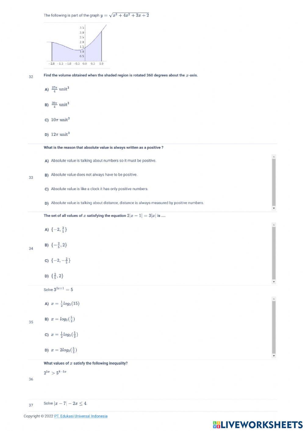 EASE 1 Math Grade 12 worksheet | Live Worksheets
