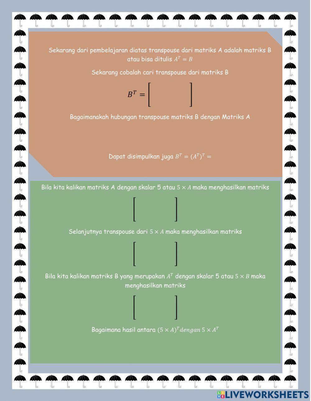 Transpouse Matriks 2179738 | Hennoshi | Live Worksheets