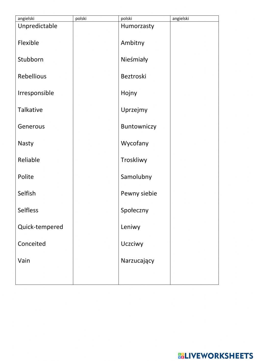 Characters worksheet for 9 | Live Worksheets