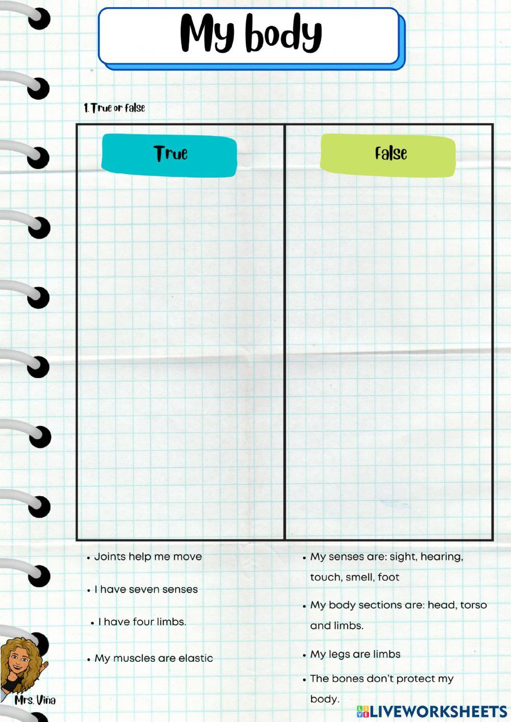 My body true or false worksheet | Live Worksheets