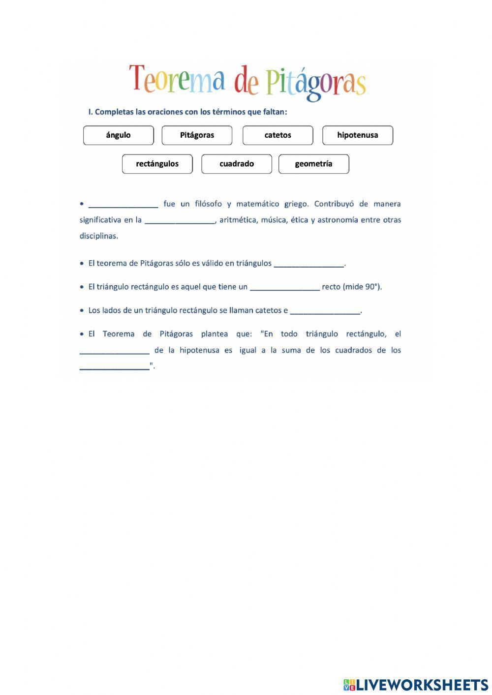 Teorema De Pitágoras Online Exercise For 7 9 Live Worksheets