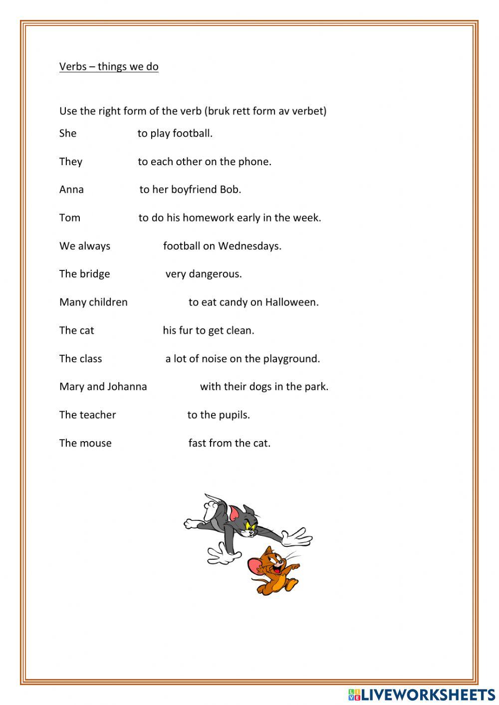 Verbs online exercise for 5 | Live Worksheets