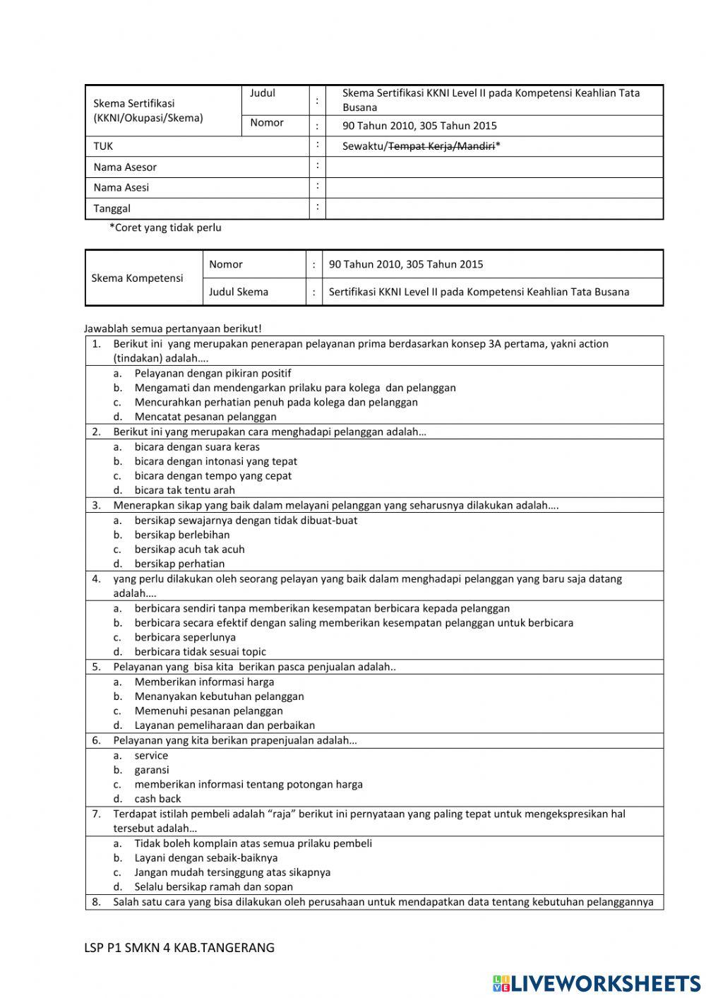 Ujian LSP worksheet | Live Worksheets