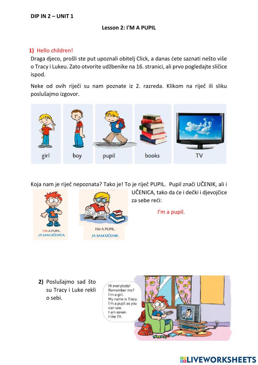 I'm a pupil - Dip in 2 worksheet | Live Worksheets