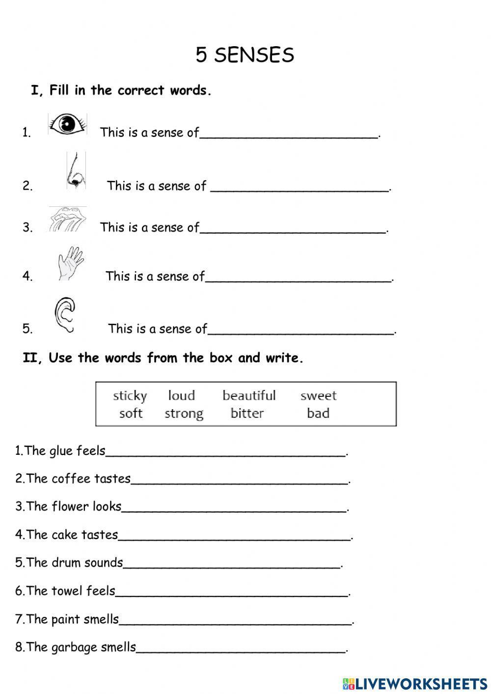 5 Senses Worksheet For 4 Live Worksheets 5 Senses Worksheet For 4 Live Worksheets