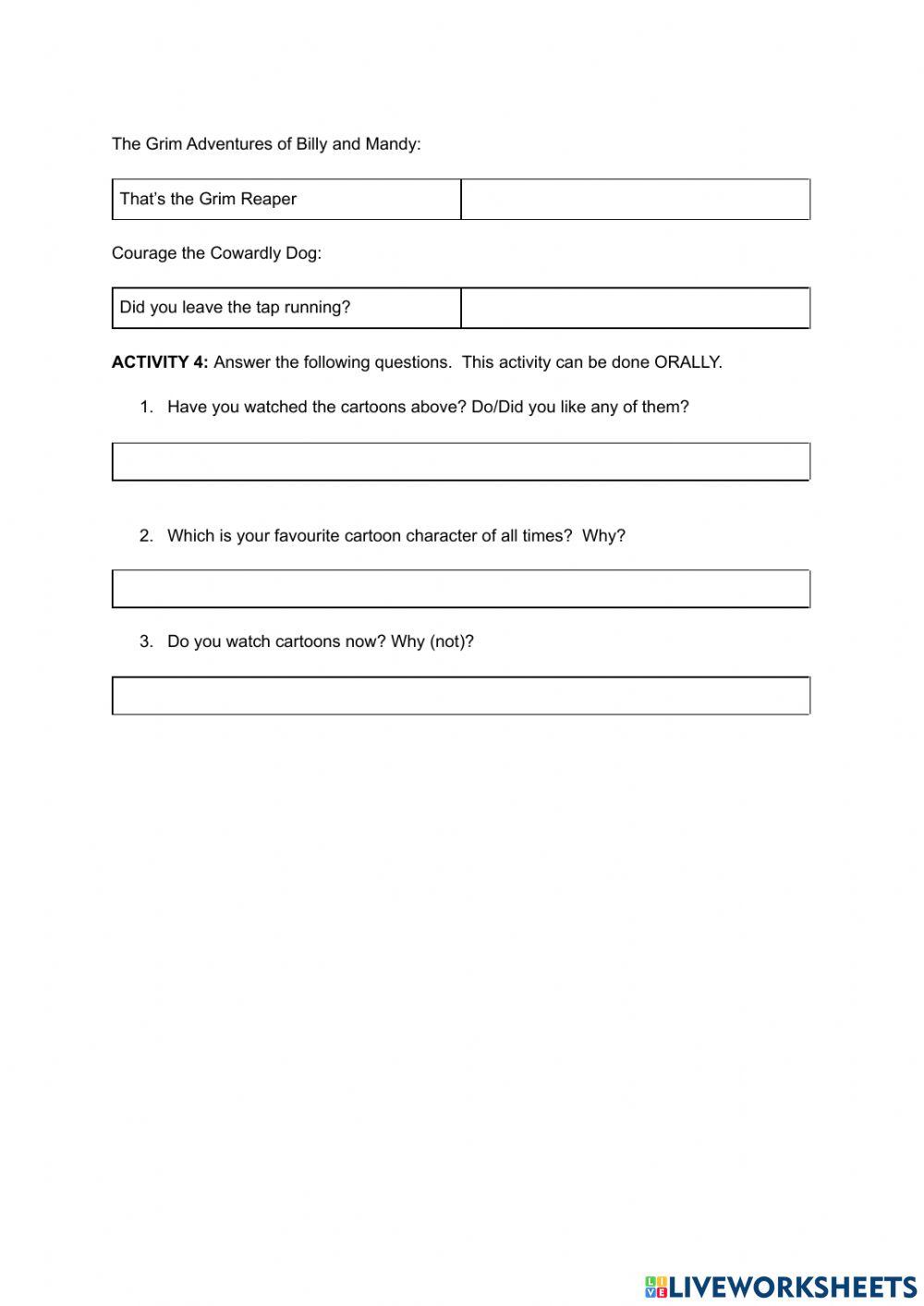 Cartoons | Live Worksheets