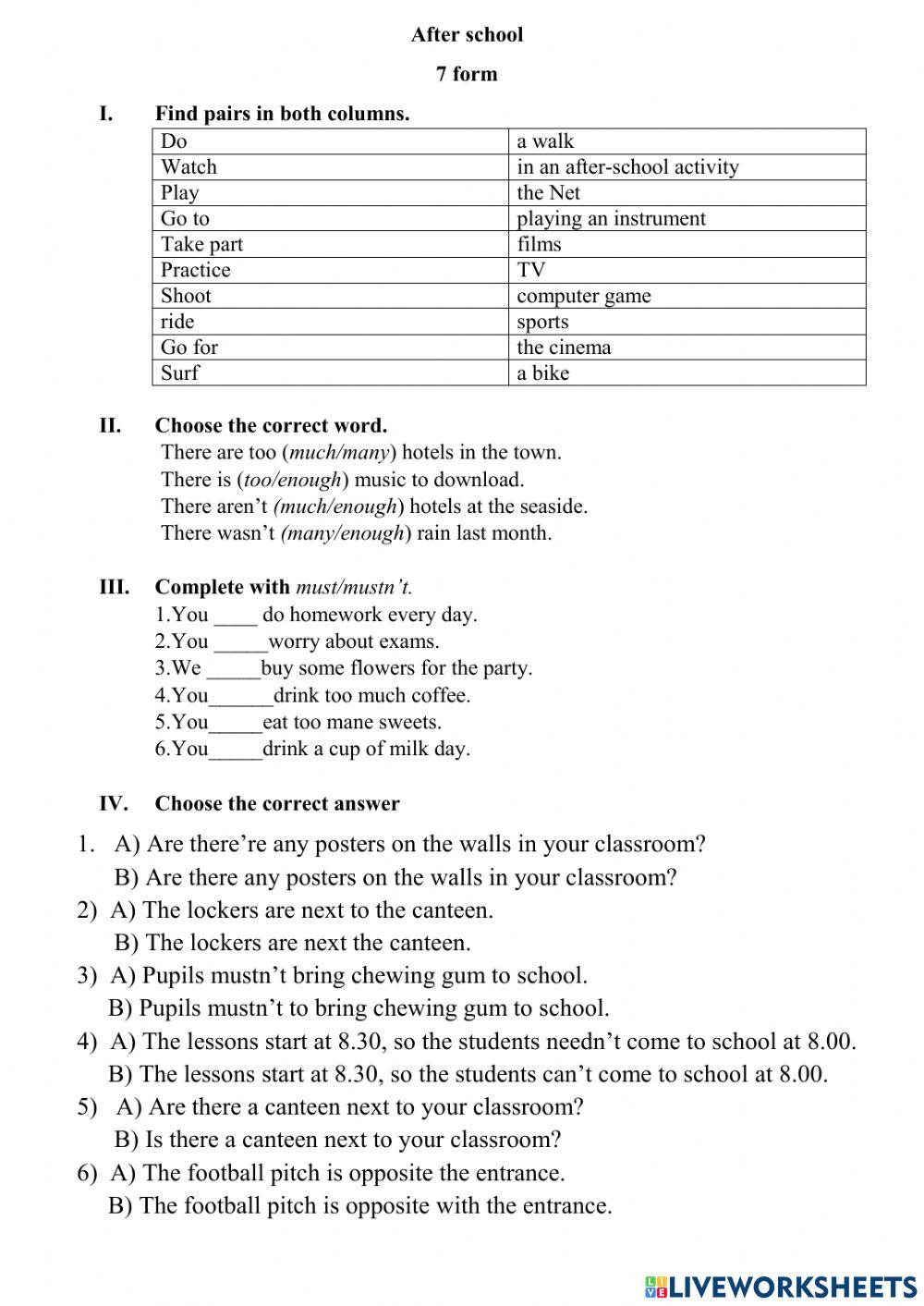 After school online pdf activity | Live Worksheets