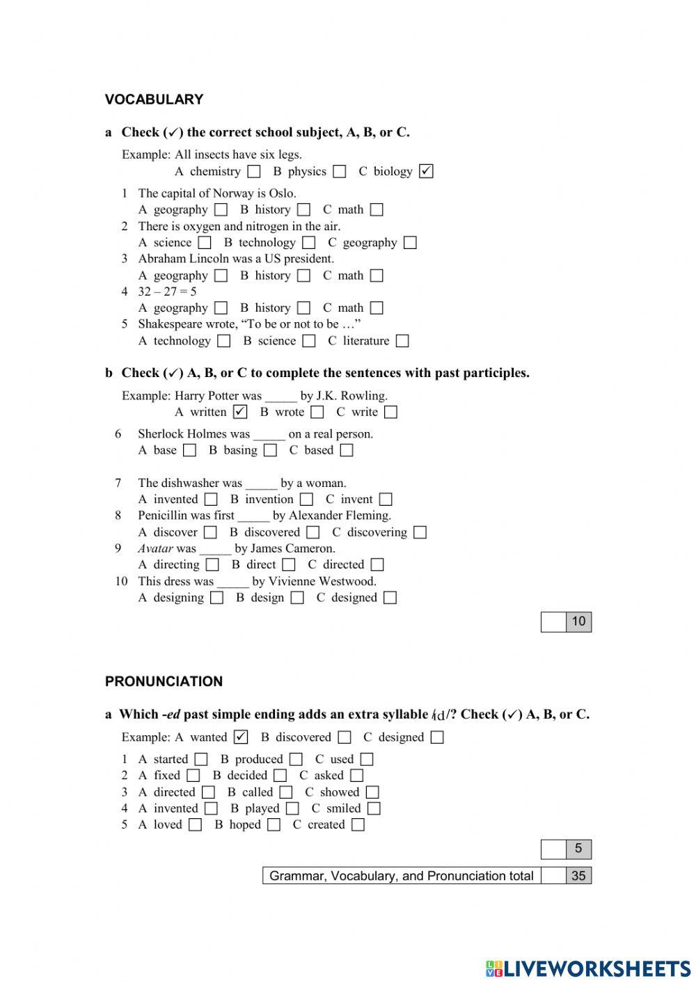 Test A2+ Unit 10 worksheet | Live Worksheets