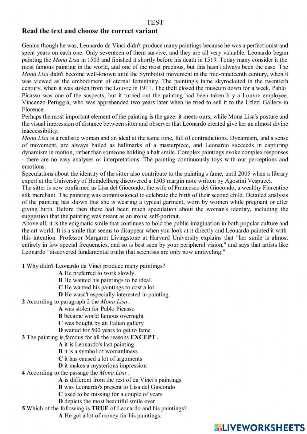 Reading Tasks 11th Grade worksheet | Live Worksheets