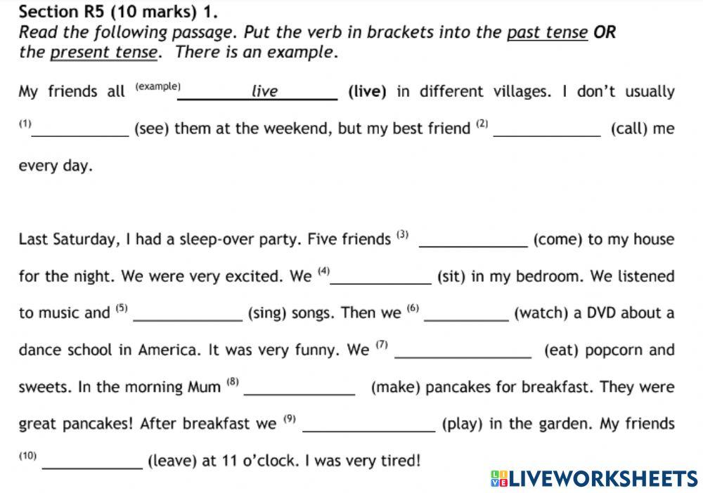 R5 preliminary worksheet | Live Worksheets