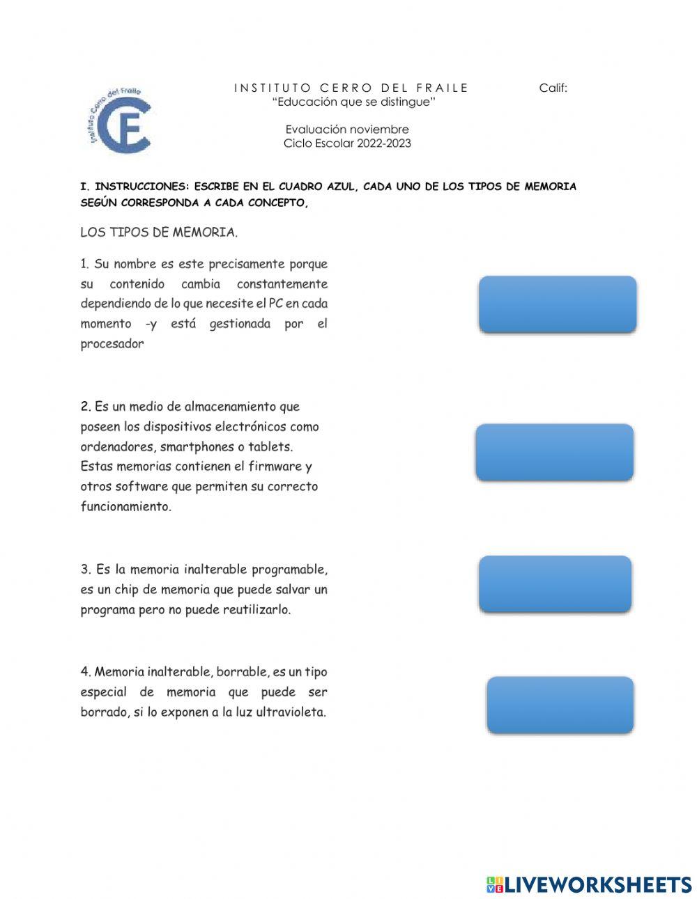 Examen 6º grado icf | AIDE RDZ | Live Worksheets