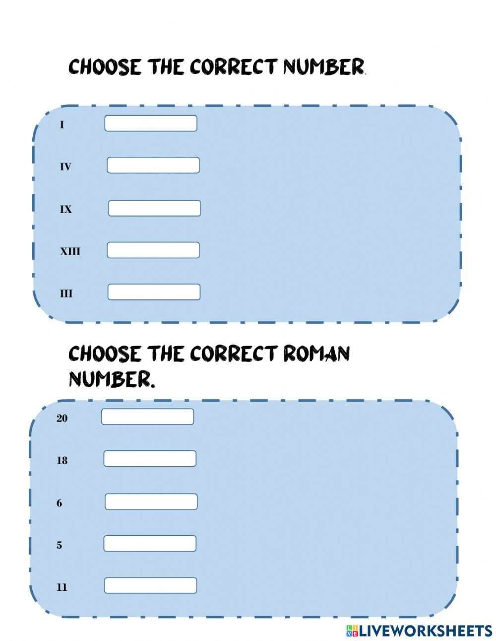 Roman numbers | Free Interactive Worksheets | 2182102