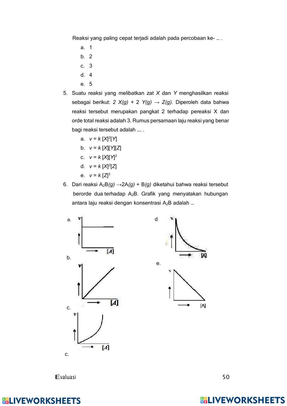 Penilaian laju reaksi 1 worksheet | Live Worksheets