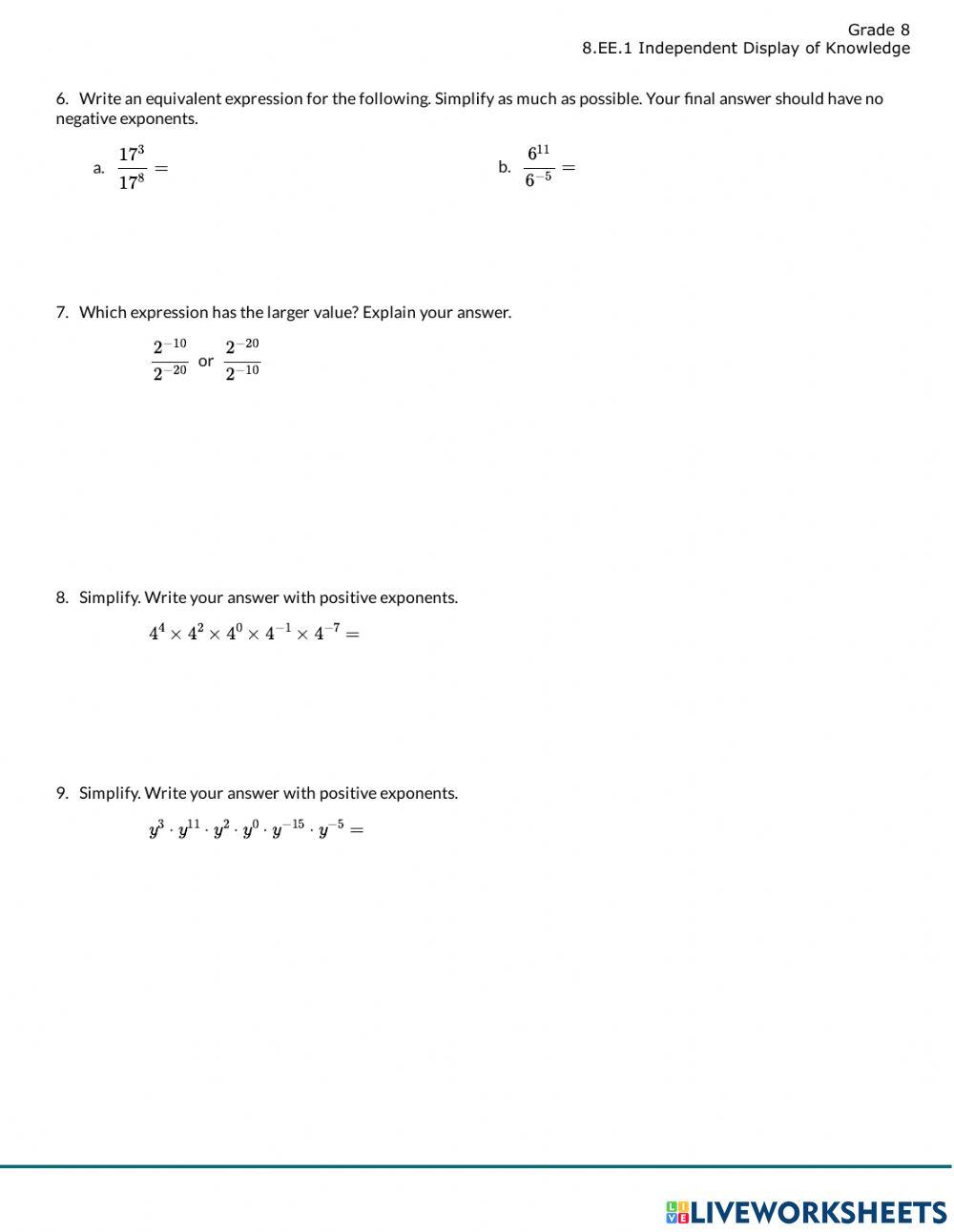 Zero Exponent Assignment (minor) Wednesday October 19, 2022 online ...