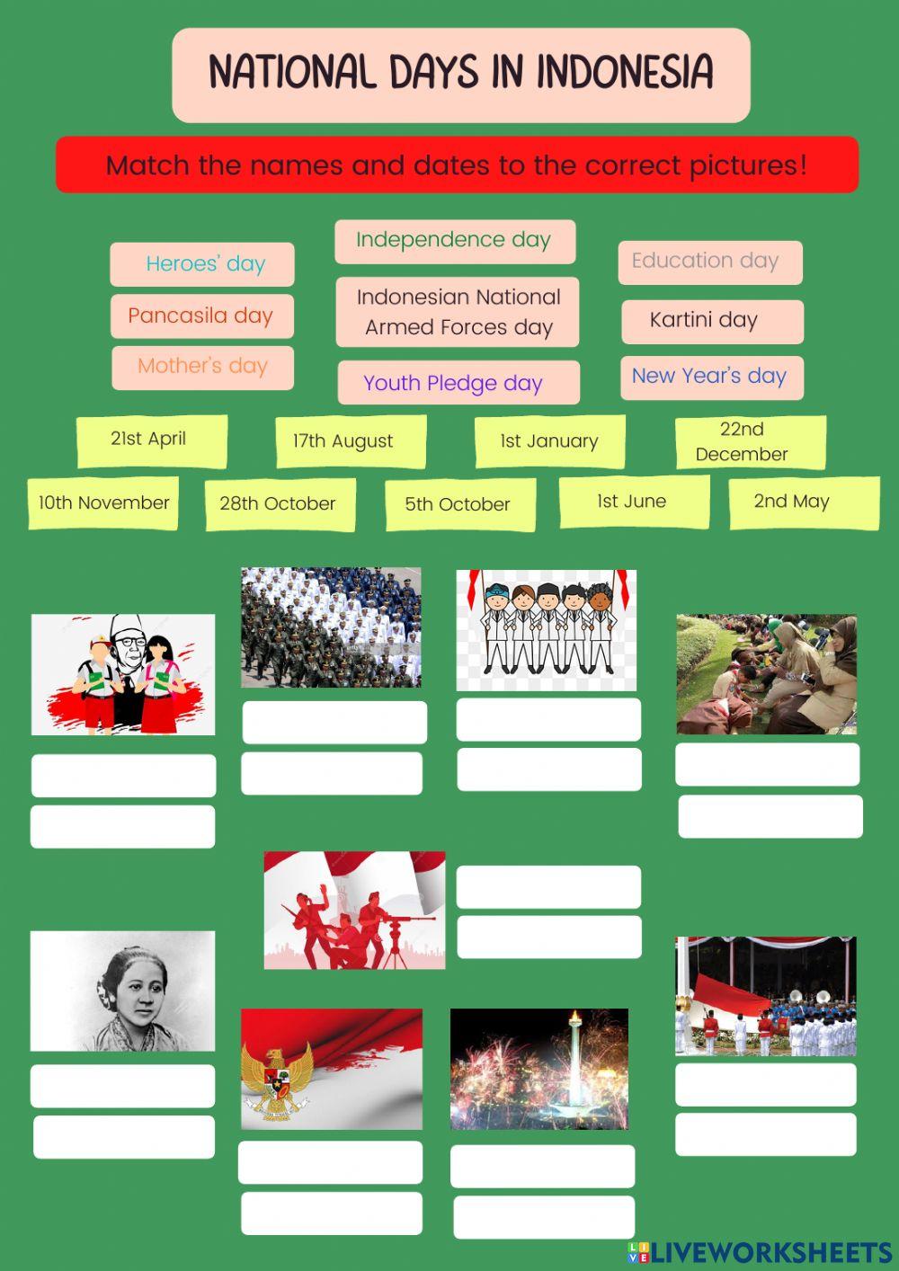 National Days In Indonesia worksheet | Live Worksheets