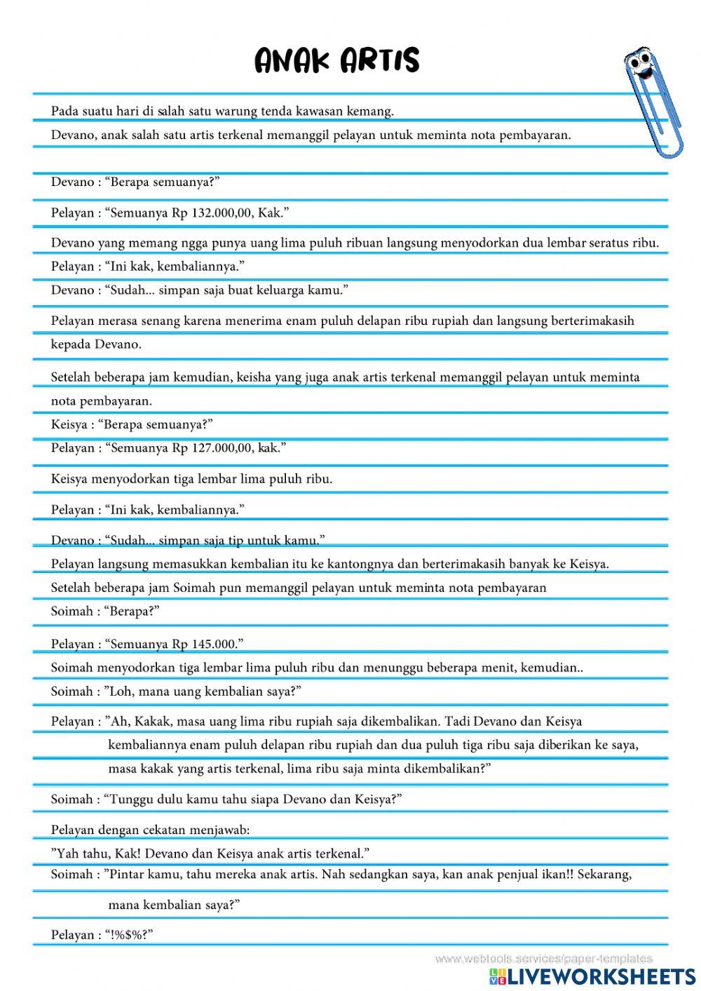 Struktur teks anekdot worksheet | Live Worksheets