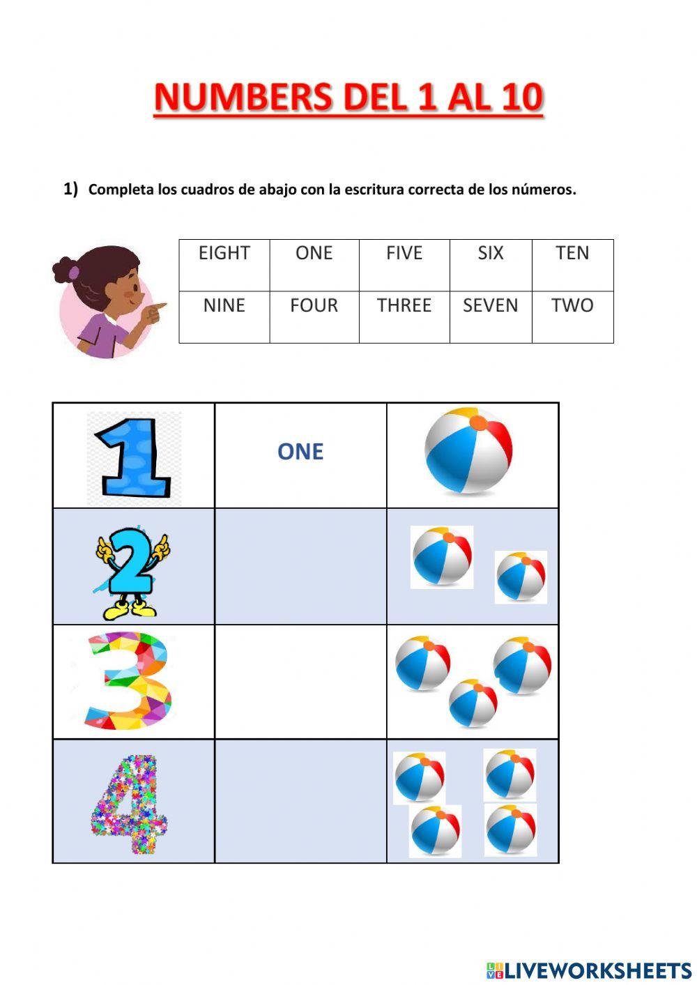 NUMBERS del 1 al 10 worksheet | Live Worksheets