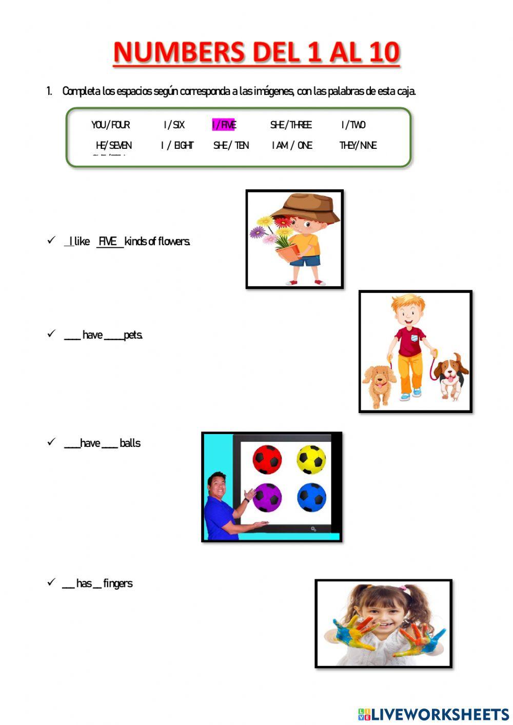 NUMBERS del 1 al 10 worksheet | Live Worksheets