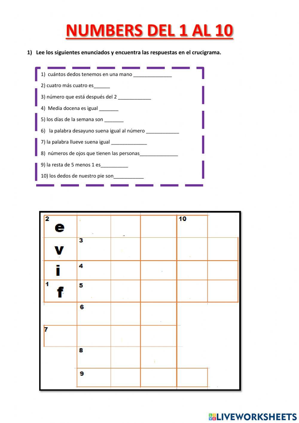 NUMBERS del 1 al 10 worksheet | Live Worksheets