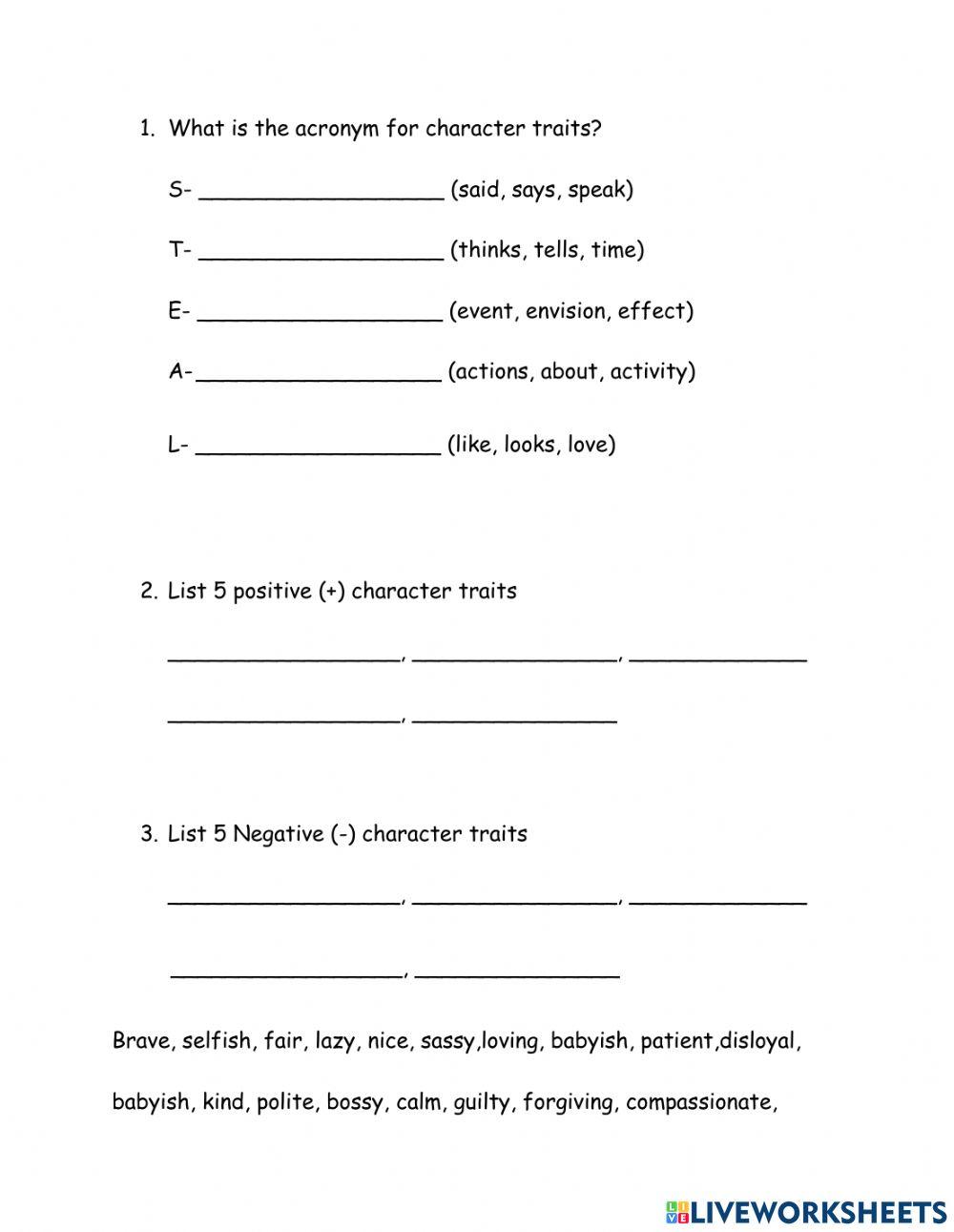 Character Traits AD online exercise for | Live Worksheets