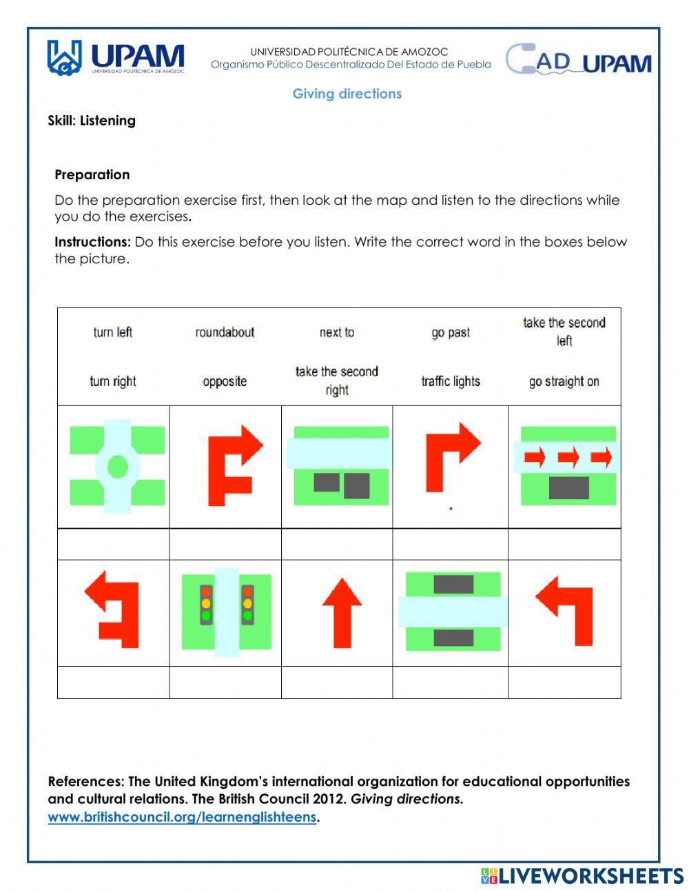 Giving directio… | Free Interactive Worksheets | 2445063