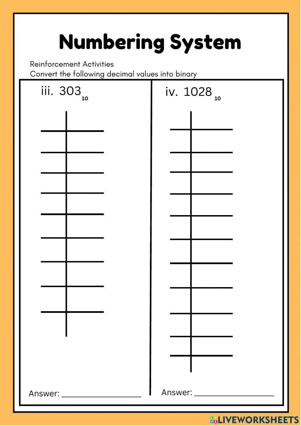 Numbering system: reinforcement activities-part1 worksheet | Live ...