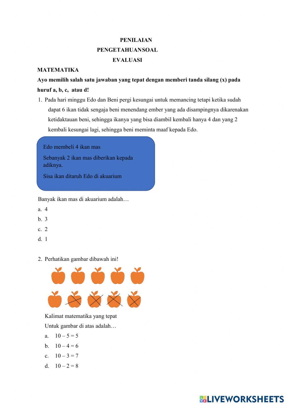 Pengurangan selisih worksheet | Live Worksheets