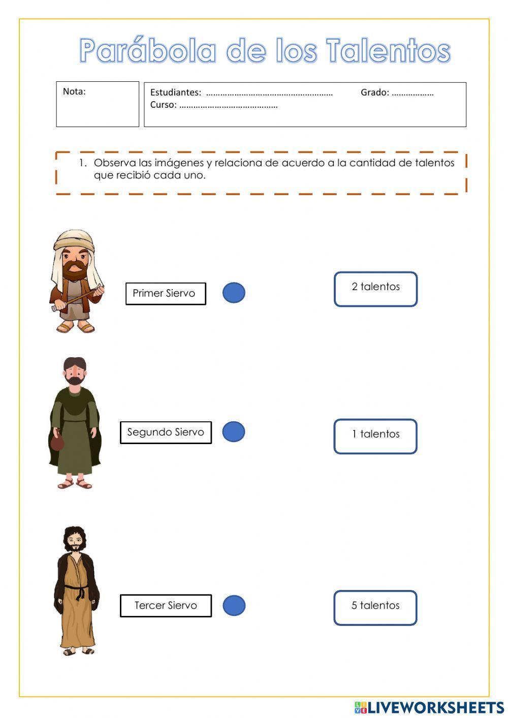 Parábola de los talentos online exercise | Live Worksheets