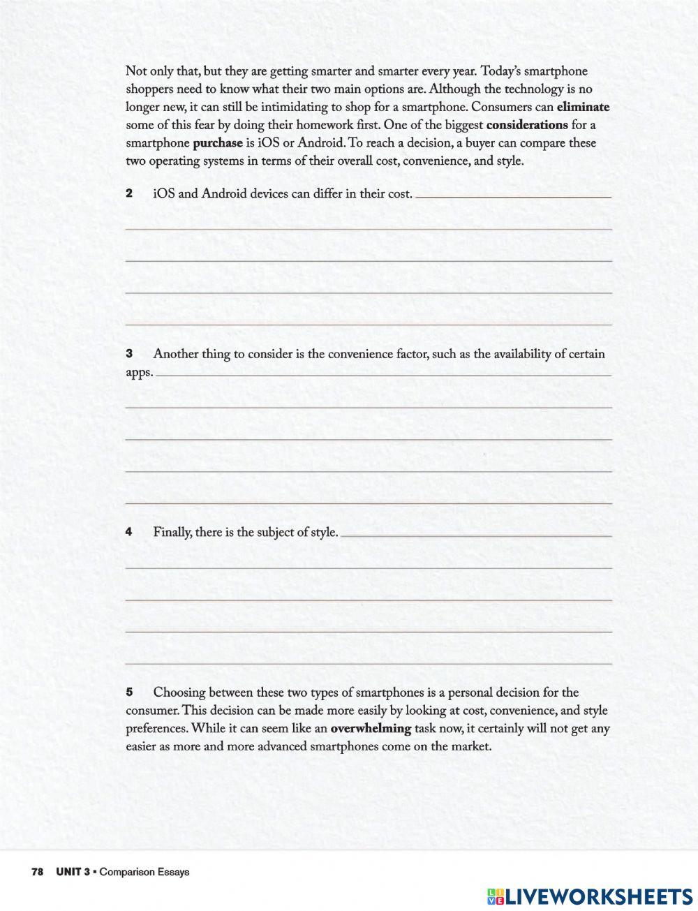 writing an compare and contrast essay online exercise for | Live Worksheets