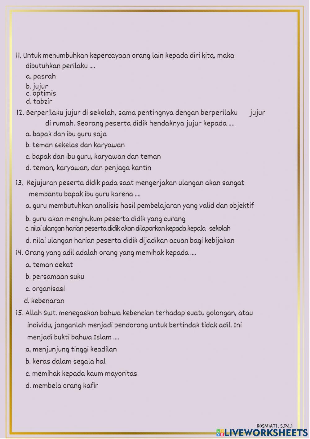 UTS PAI KELAS VIII.9 worksheet | Live Worksheets