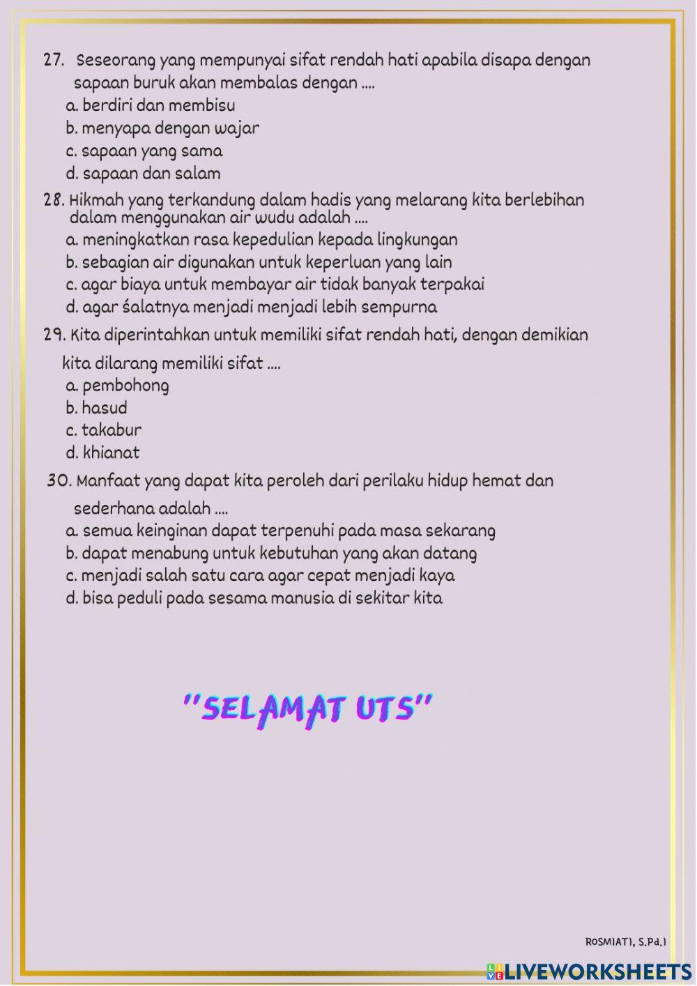 UTS PAI KELAS VIII.9 worksheet | Live Worksheets