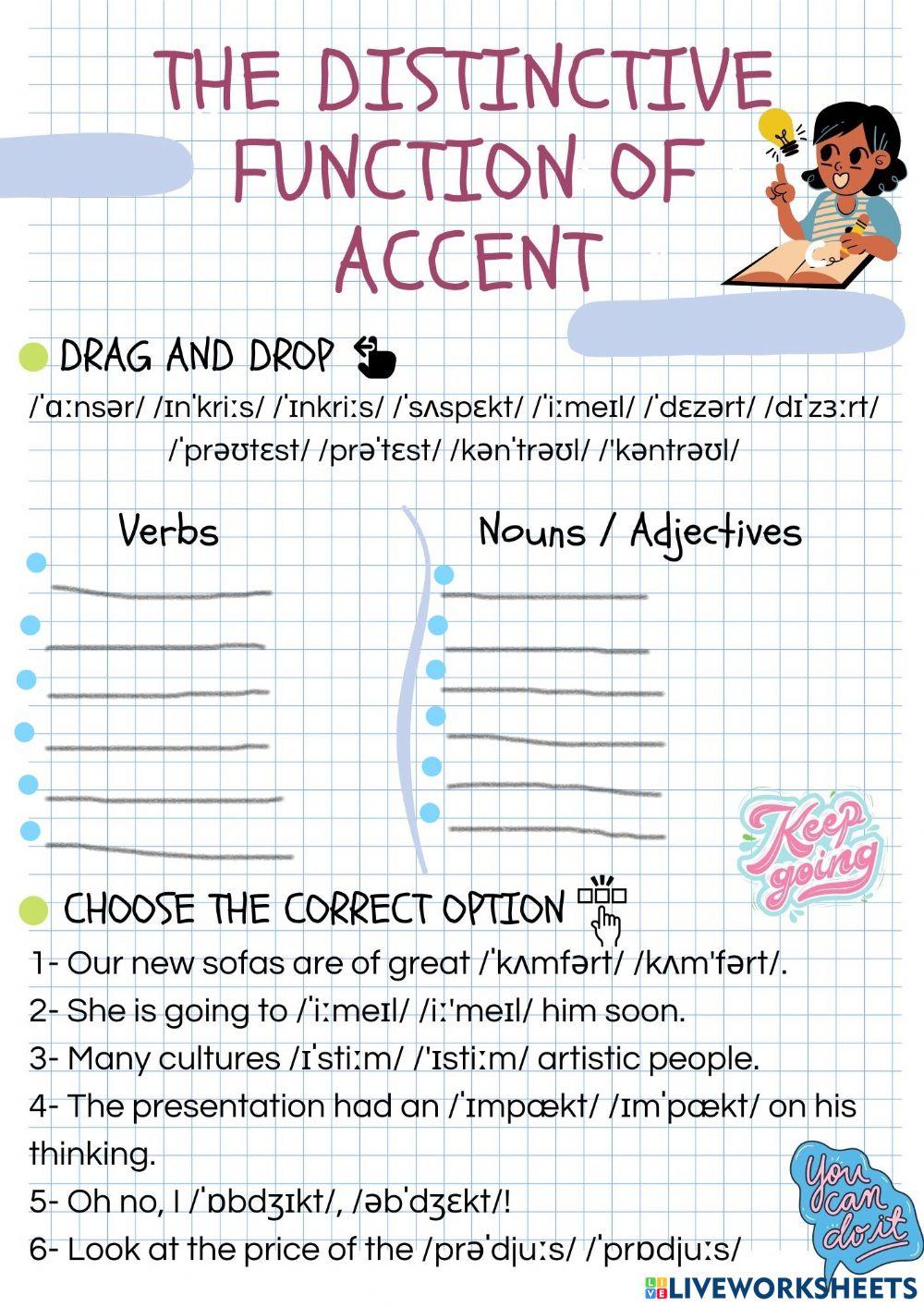 The distinctive function of accent interactive worksheet | Live Worksheets